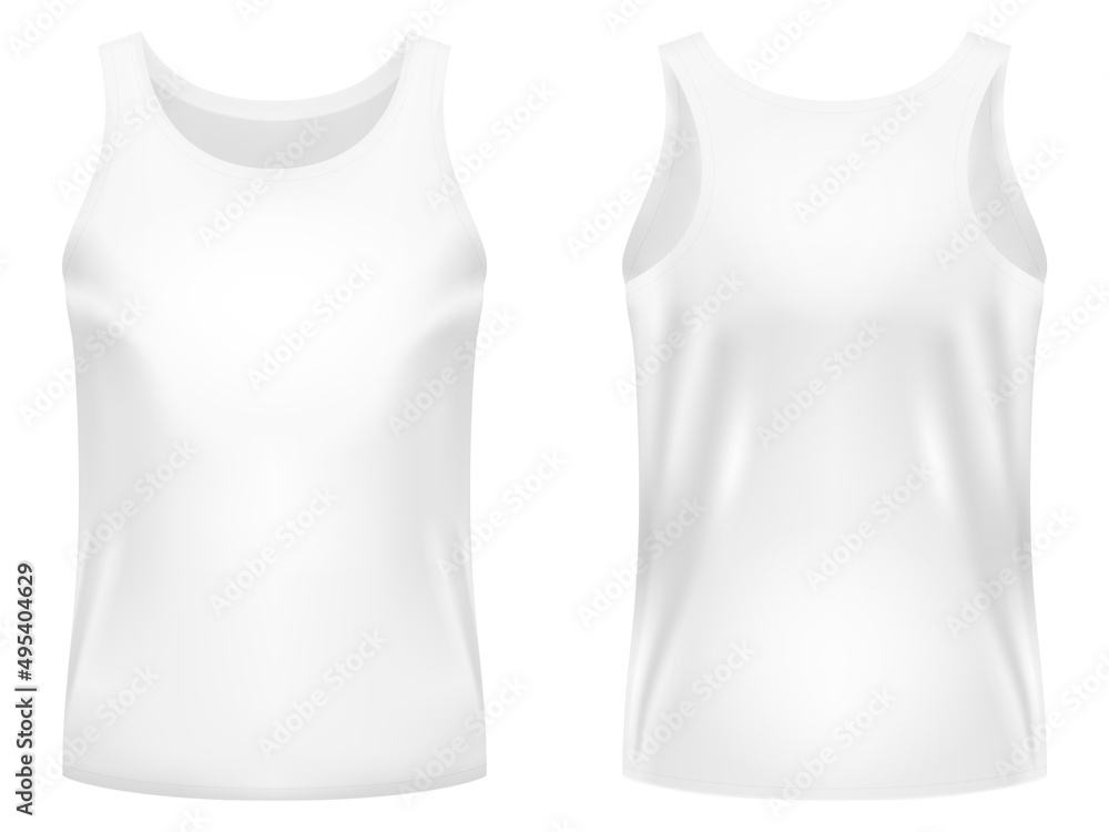 Blank white tank top template. Front and back views. Vector ...