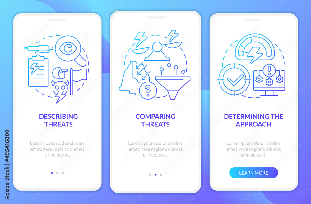 Dealing with threats blue gradient onboarding mobile app screen ...