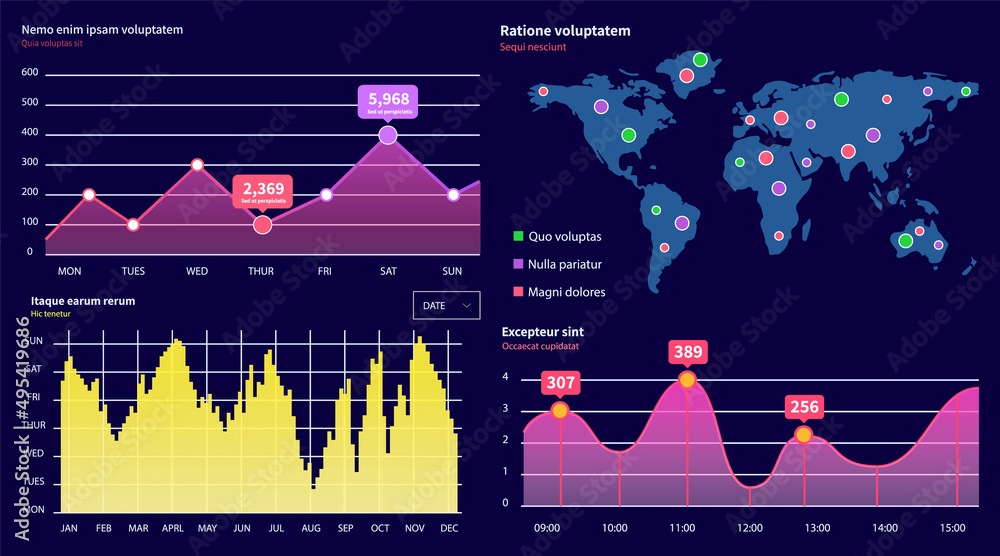 Infographic chart vector template. Annual statistics curve graph design ...