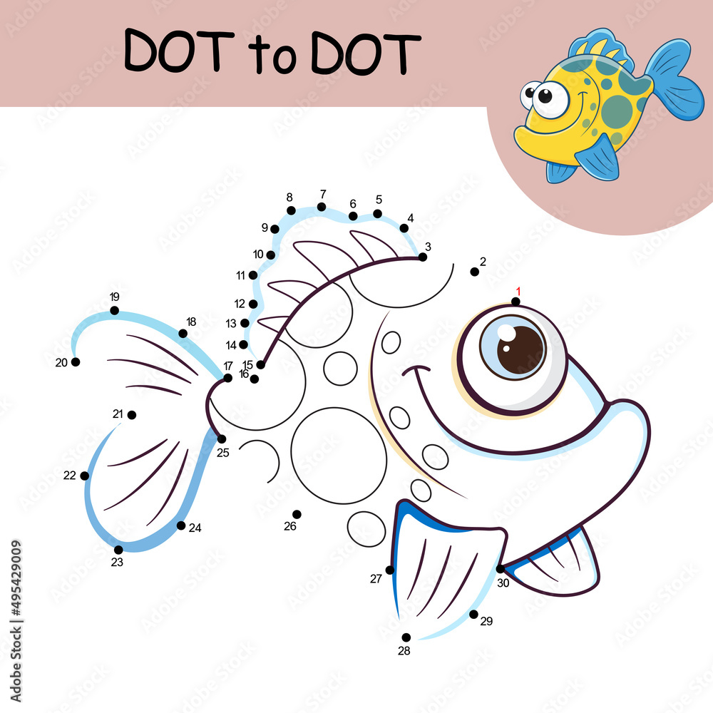 Dot to dot Game with answer. Tropical Fish. Connect the dots by numbers ...