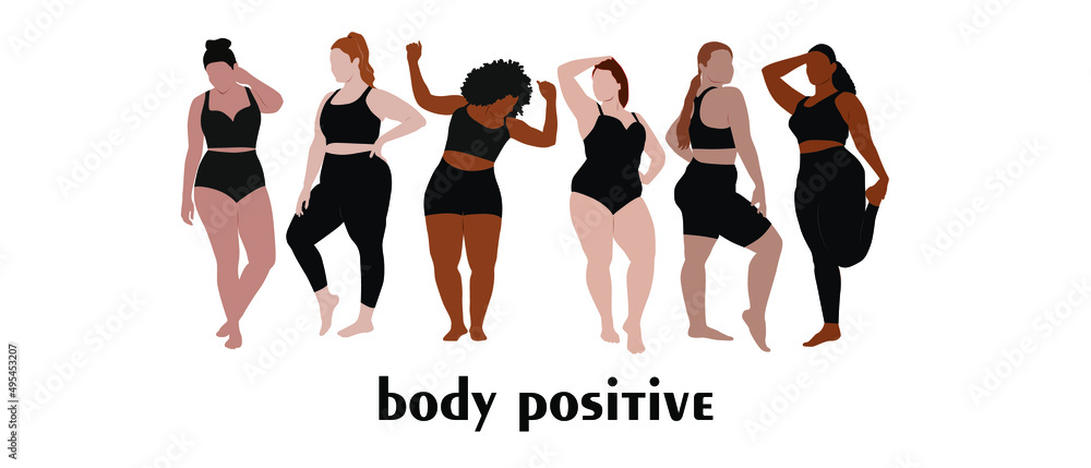Plus size women in different poses. Creative template for advertising ...
