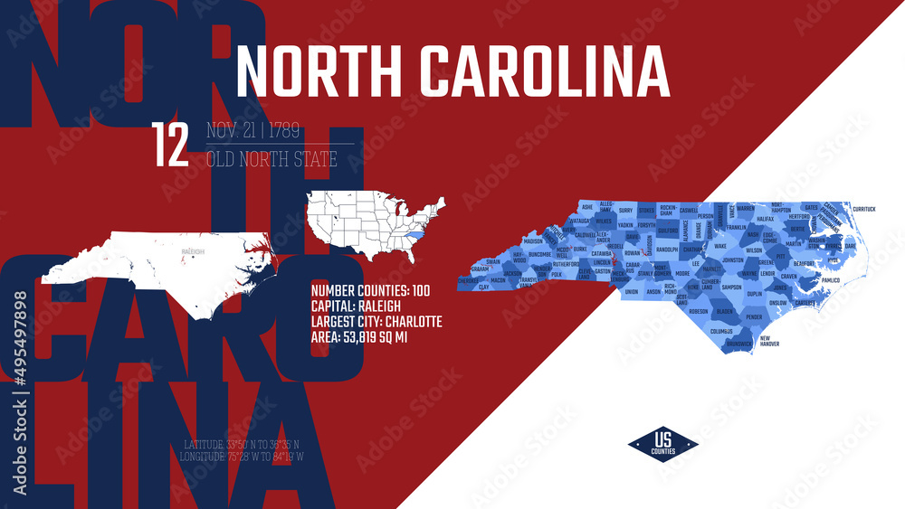 12 of 50 states of the United States, divided into counties with ...