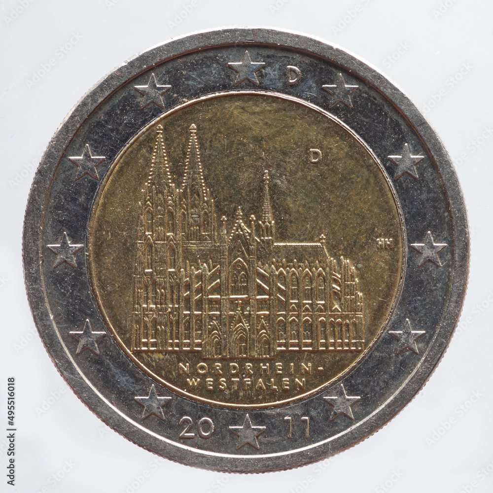 Germany - circa 2011: a 2 Euro coin of Germany with the historic ...