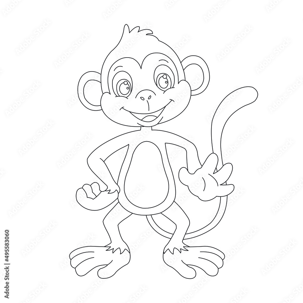Cute little monkey outline coloring page for kids animal coloring book ...