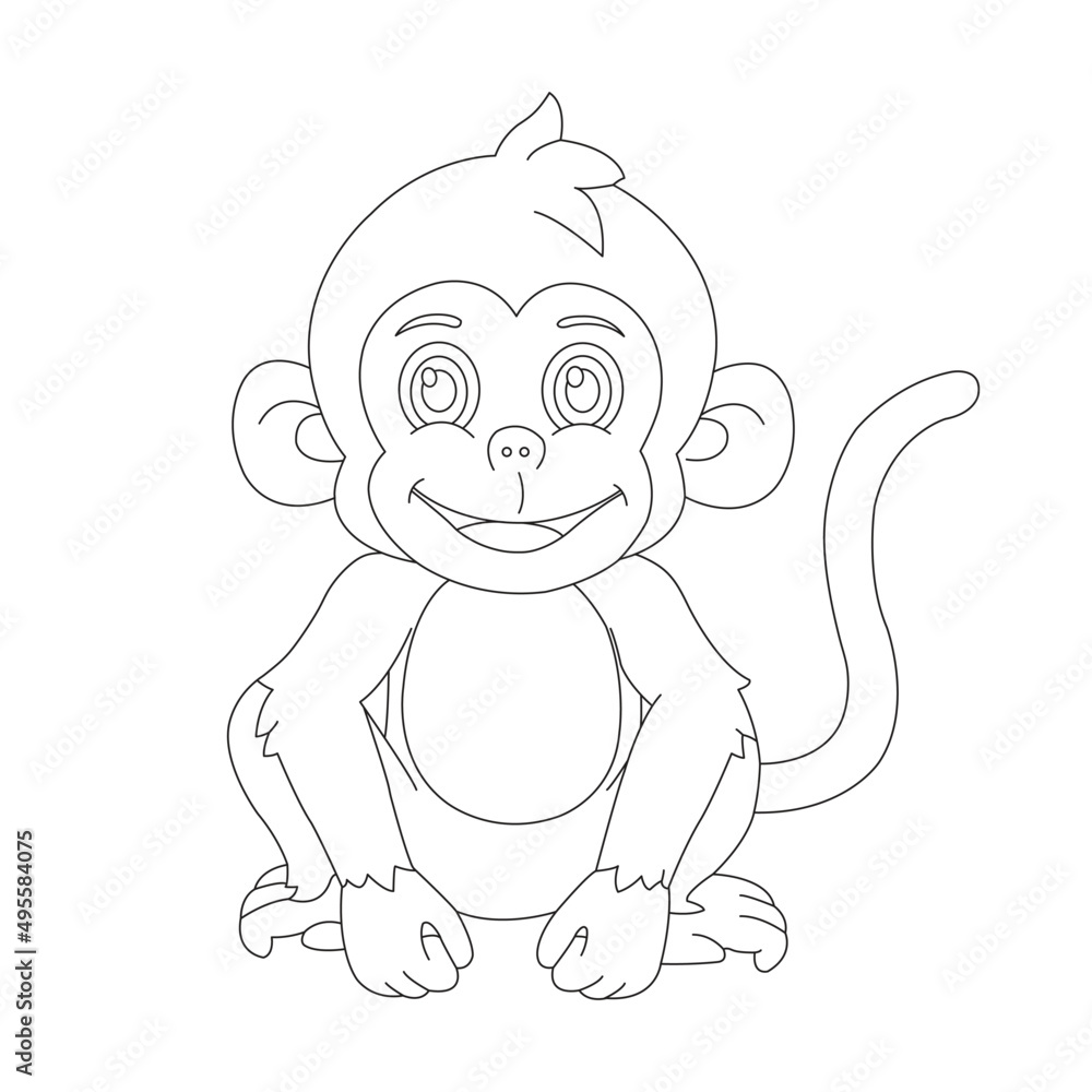 Cute little monkey outline coloring page for kids animal coloring book ...