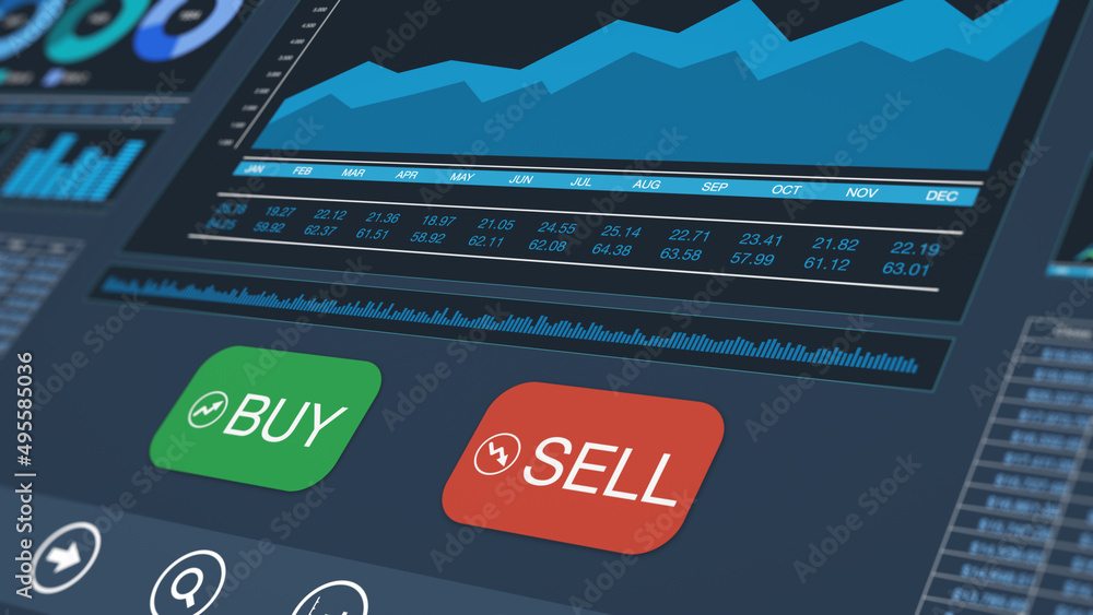 web interface for a financial app, buy or sell on stock market, with ...