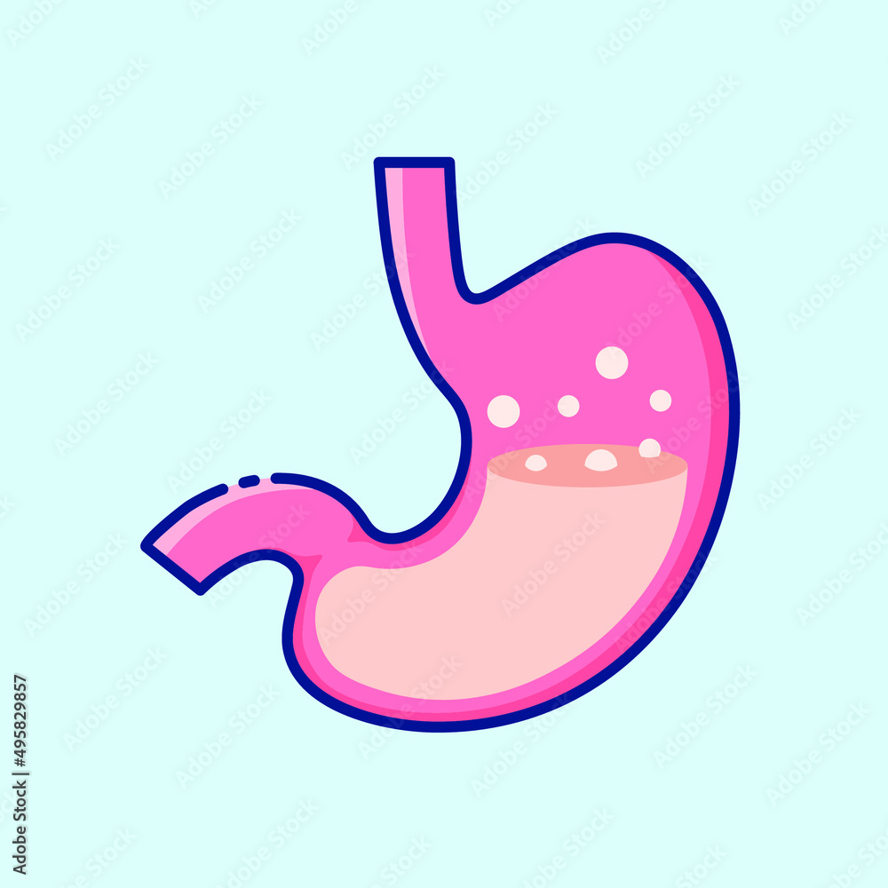 Human stomach color icon on light blue background. Human internal ...