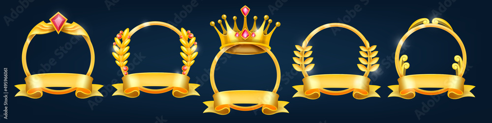 Gold winner frame set, vector award laurel wreath kit, circle trophy ...