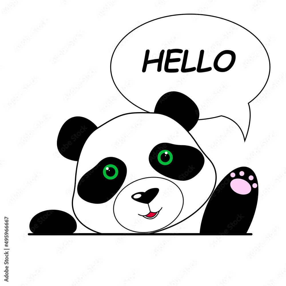 Cute panda welcomes with a paw. The panda is waving its paw. Vector ...
