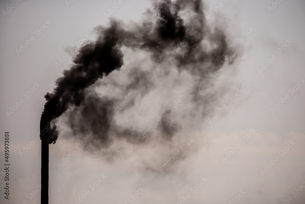 Working oil refinery. Smoke from the factory chimney. Ecological ...