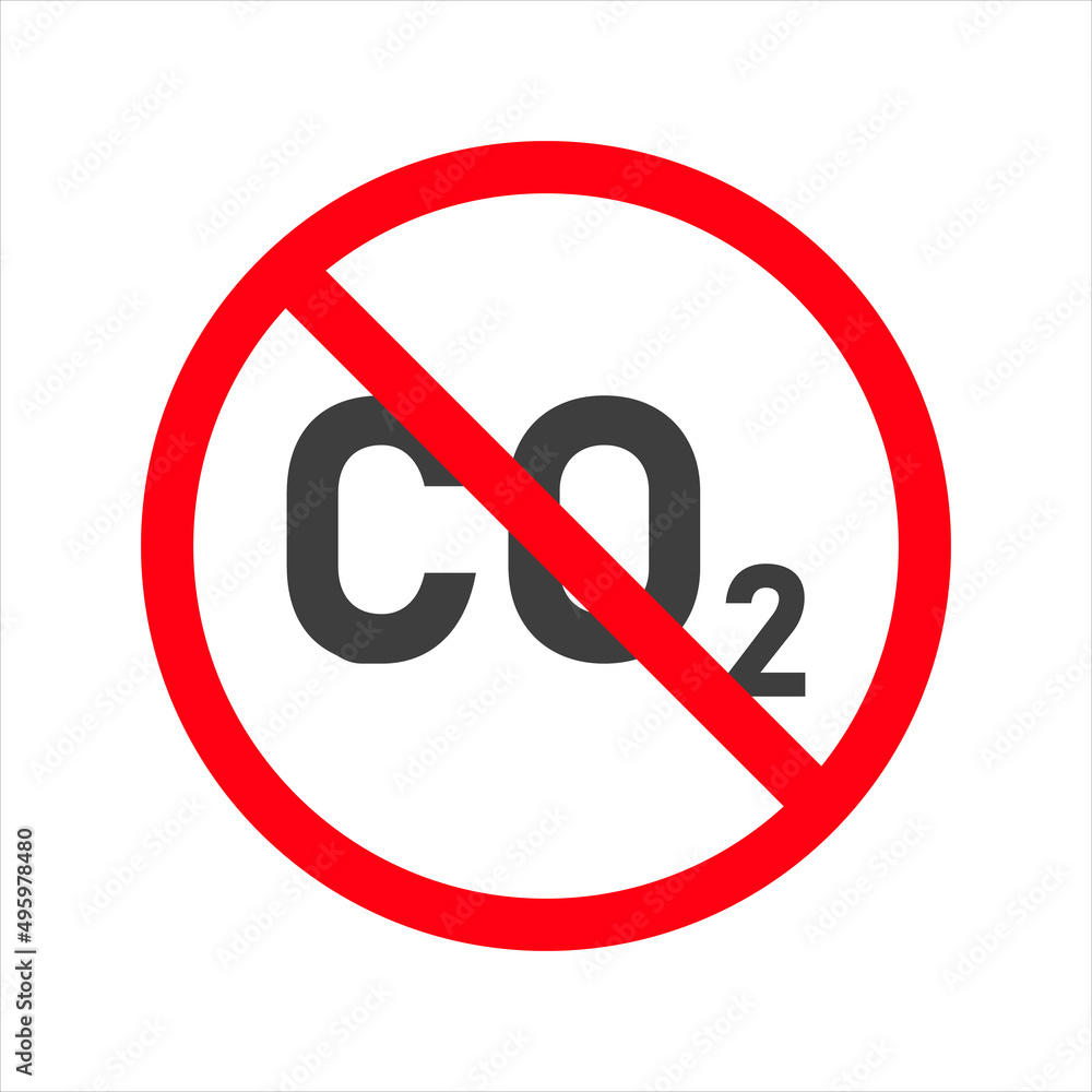 CO2 prohibited icon. Carbon dioxide sign crossed out inside the circle ...