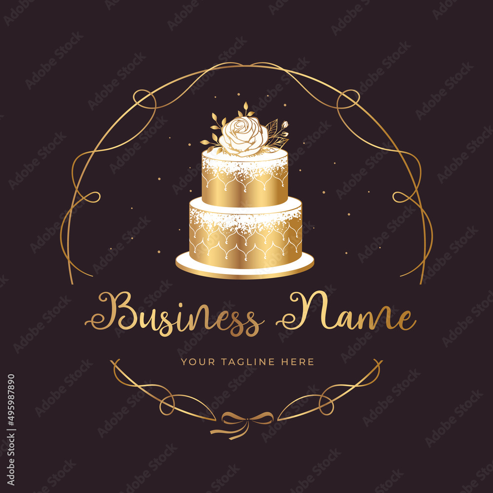 Cake logo design, bakery logo, wedding cake with golden sequins and ...