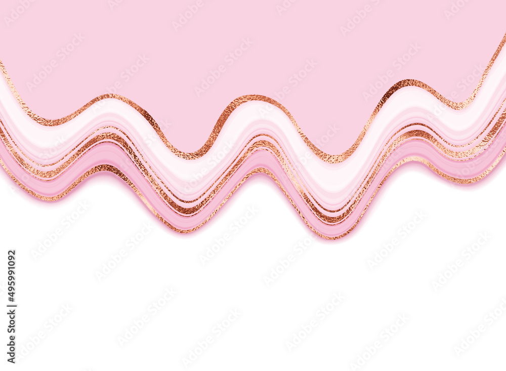 Liquid falling wave background design with rose gold glitter stripes ...