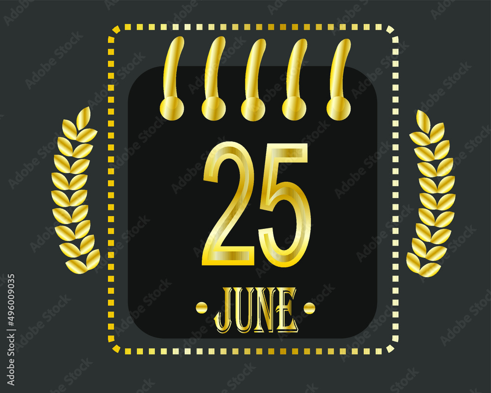25 june. Luxury calendar daily icon. Date day week Sunday, Monday ...
