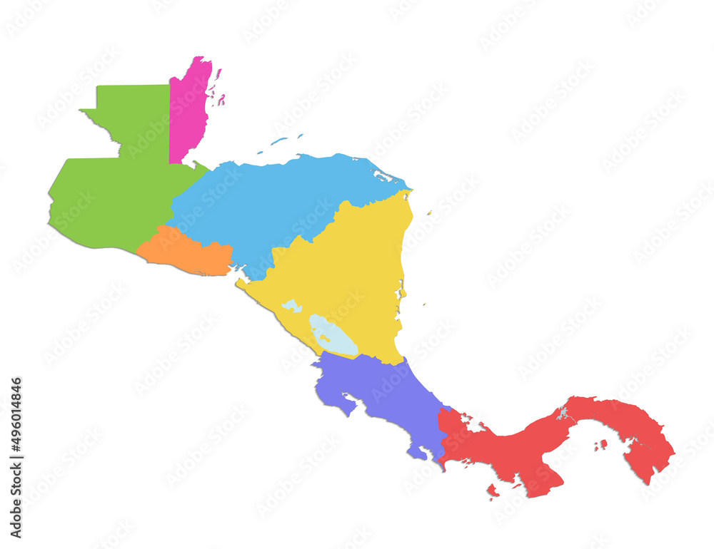 Central America map, separate individual states, color map isolated on ...