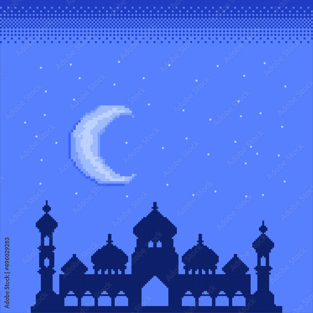 pixel art ramadan background with shadow mosque and beautiful sky full ...