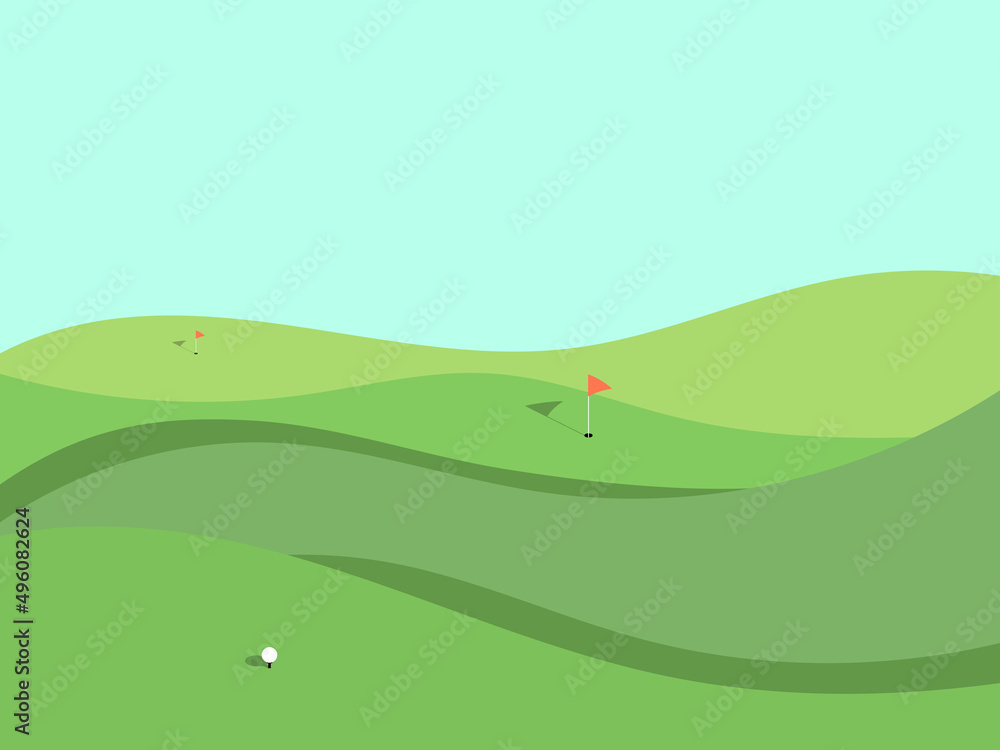 Golf field. Wavy green meadow in a minimalist style. Golf course with ...