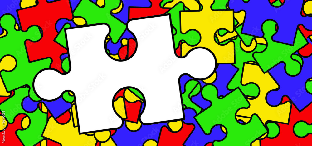 Cartoon autism ribbon. Vector world awareness day. Jigsaw line pattern ...