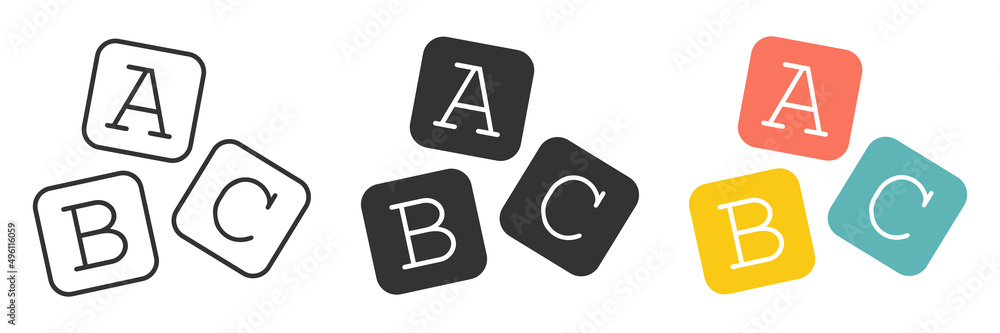 Wooden alphabet cubes with A,B,C letters icon. Kids games symbol. Sign ...