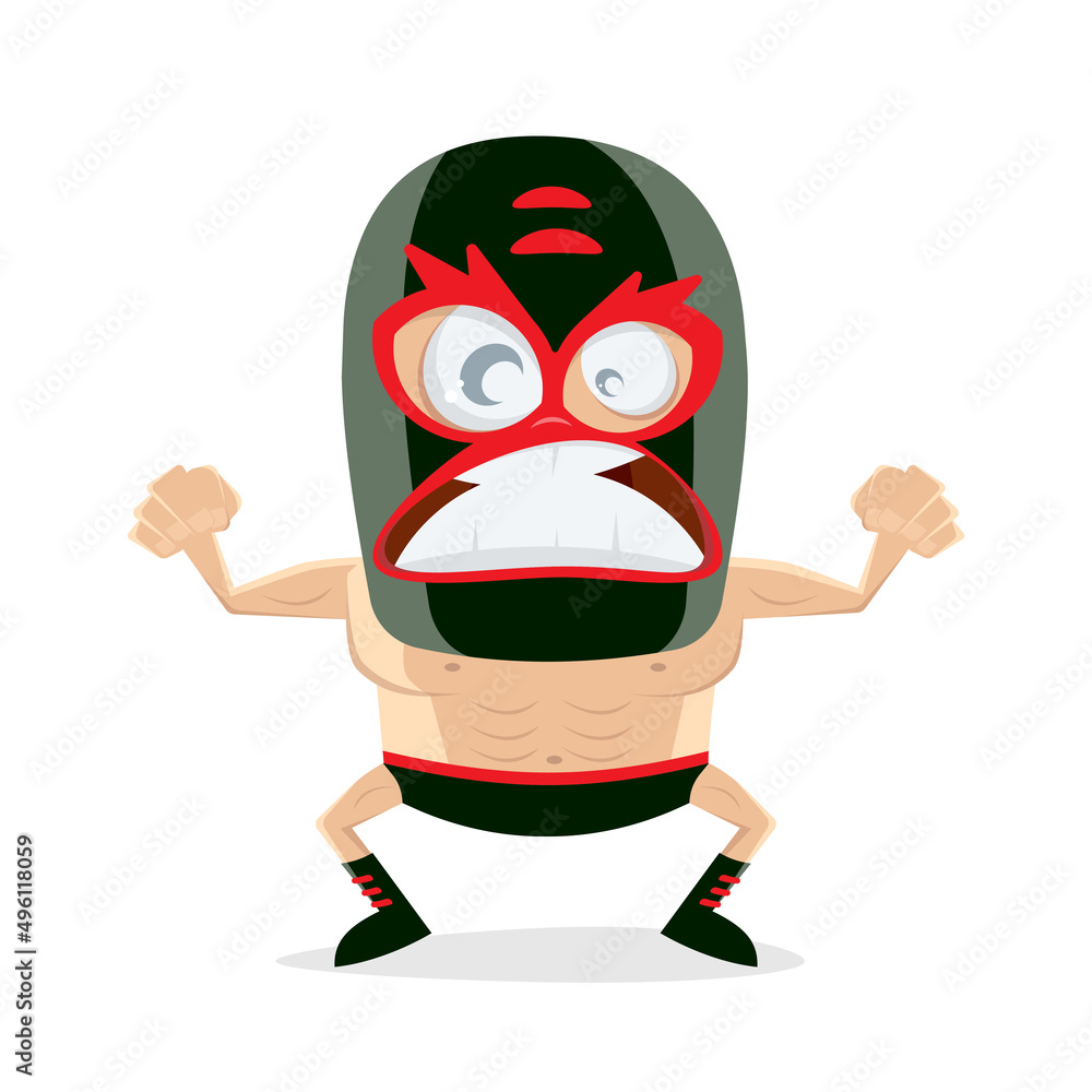 funny cartoon illustration of a wrestler in lucha libre style Stock ...