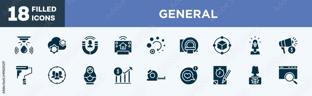 set of general icons in filled style. general editable glyph icons ...