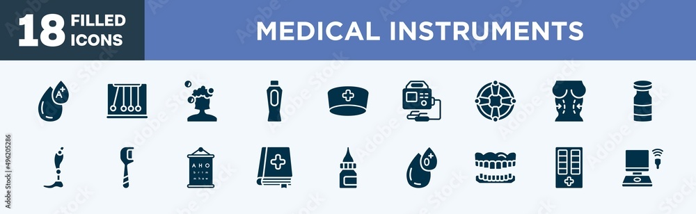 set of medical instruments icons in filled style. medical instruments ...