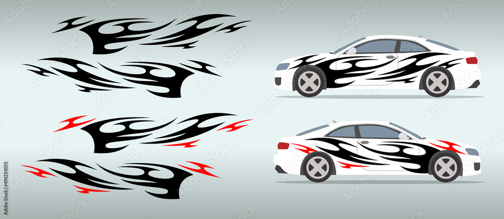Car side sticker design. Auto vinyl decal template. Fira flame style ...