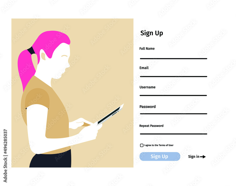 Vetor Account login and password form page on screen. Login page. sign up web forms with the ...