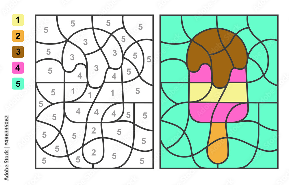 Stock-Vektorgrafik „Color by numbers ice cream. Puzzle game for ...