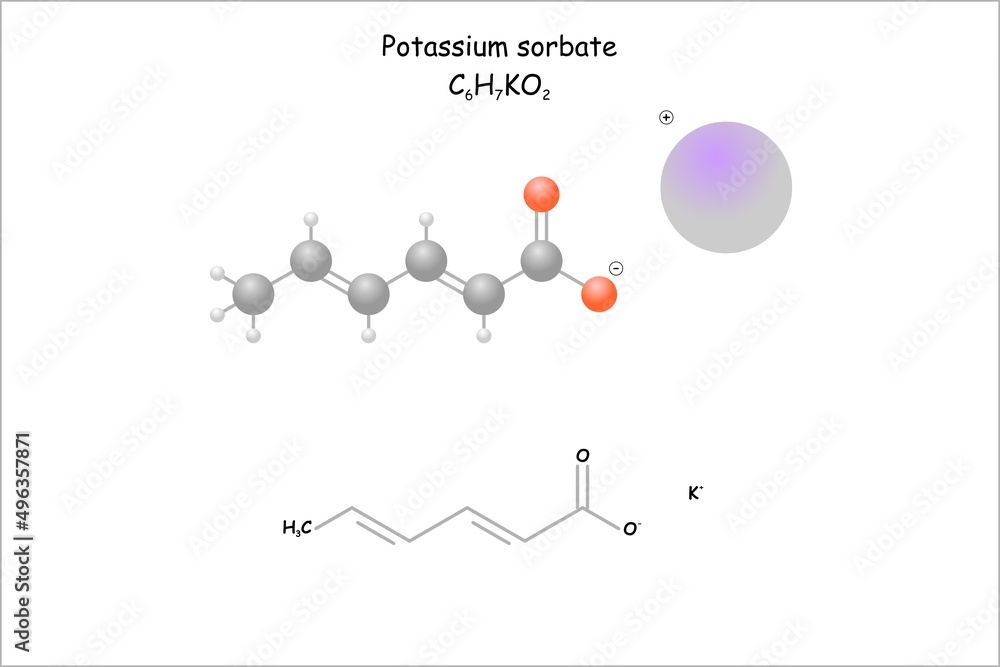 Stylized molecule model/structural formula of the food preservative ...