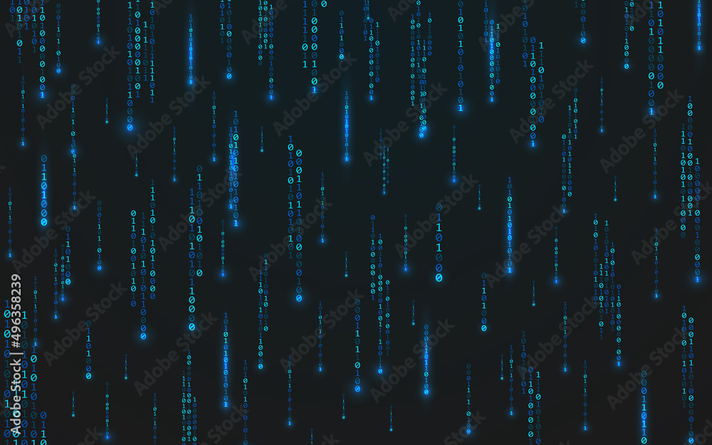 Binary matrix backdrop. Running luminous numbers. Modern futuristic cyberspace. Random falling ...