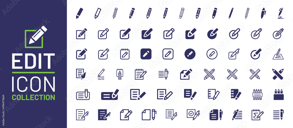 Edit icon collection. Writing note symbol vector illustration. Stock ...