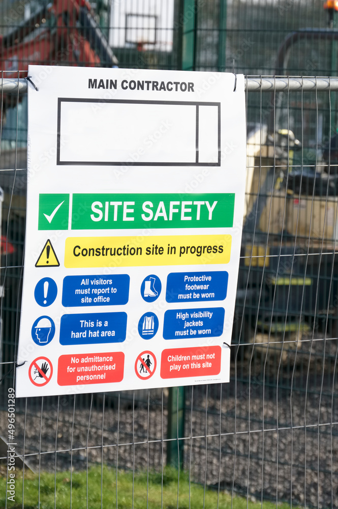 Construction site health and safety message rules sign board signage on ...