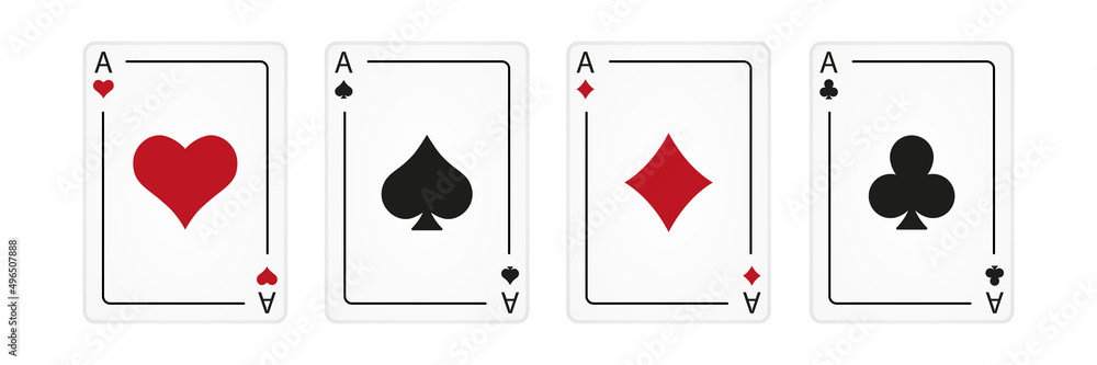 Four playing cards. Playing card suits icon set. Vector isolated on ...