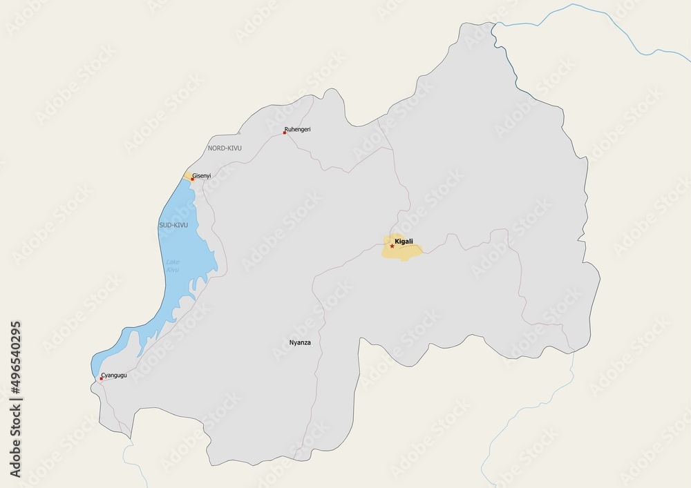 Isolated map of Rwanda with capital, national borders, important cities ...