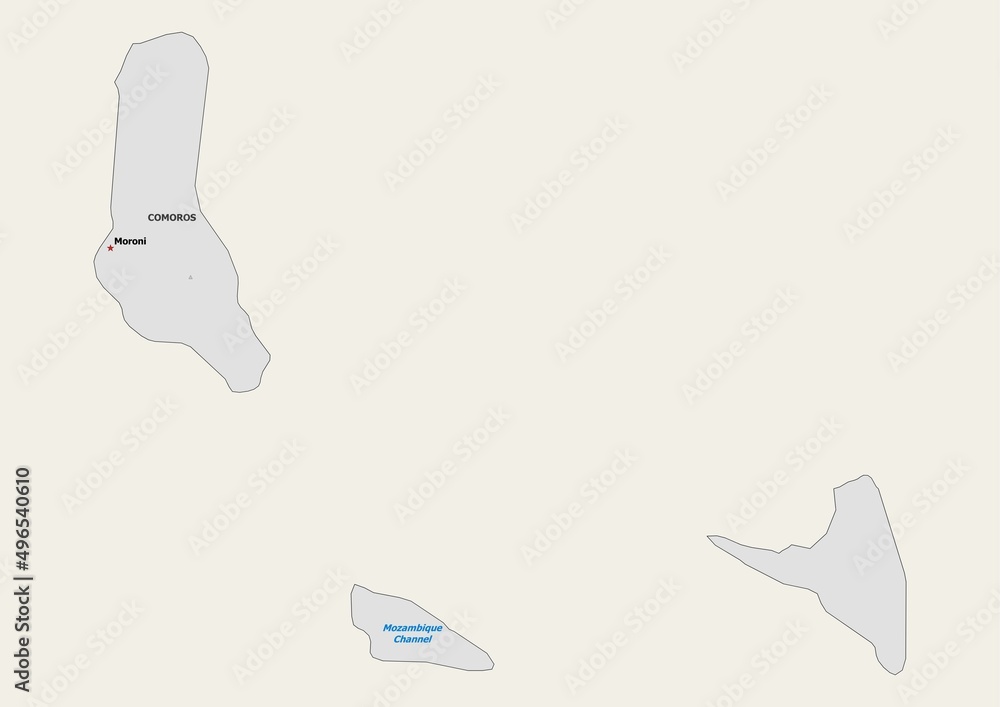 Isolated map of Comoros with capital, national borders, important ...