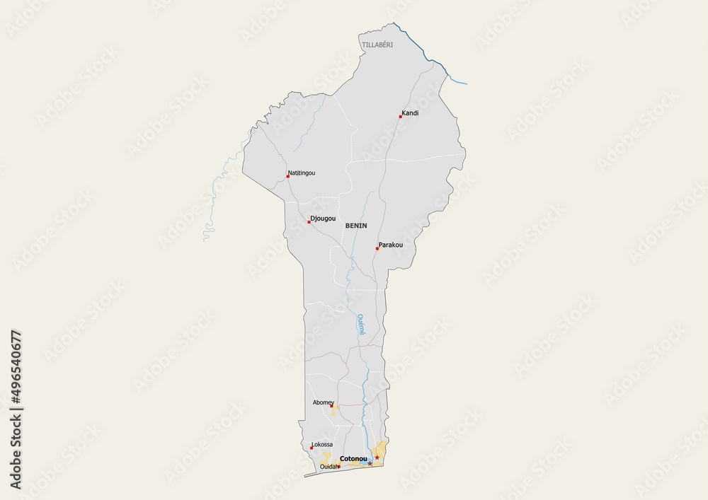 Isolated map of Benin with capital, national borders, important cities ...