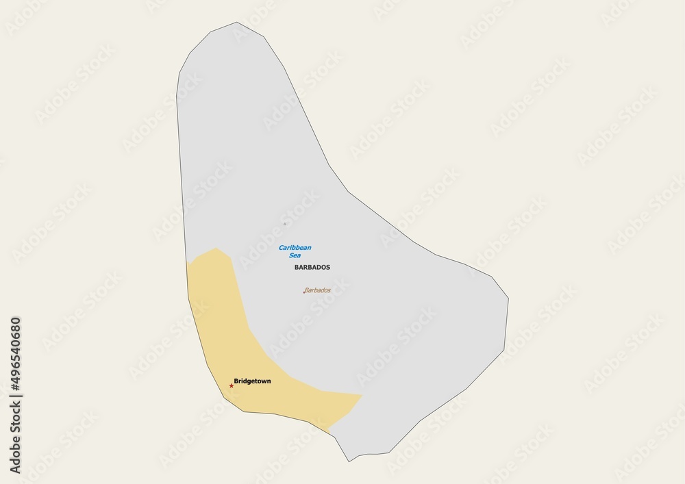 Isolated map of Barbados with capital, national borders, important ...
