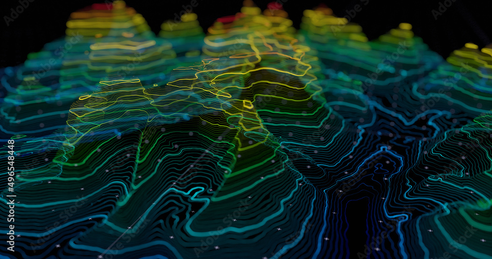 3D Topographic line contour map background. Lines contour map of a ...