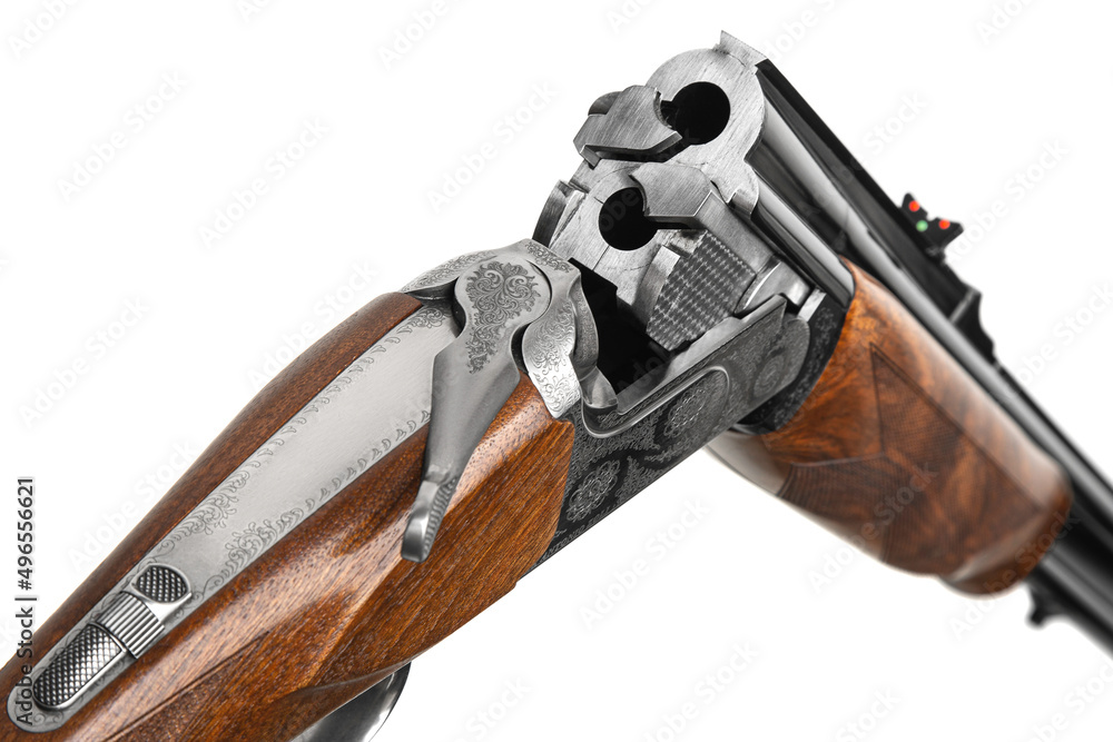 Luxury double-barreled shotgun with a vertical arrangement of barrels ...