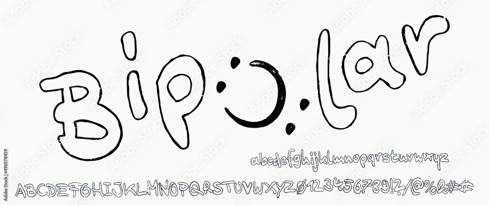 Vintage Brush Script Modern Alphabet "Bipolar". Vector illustration on ...