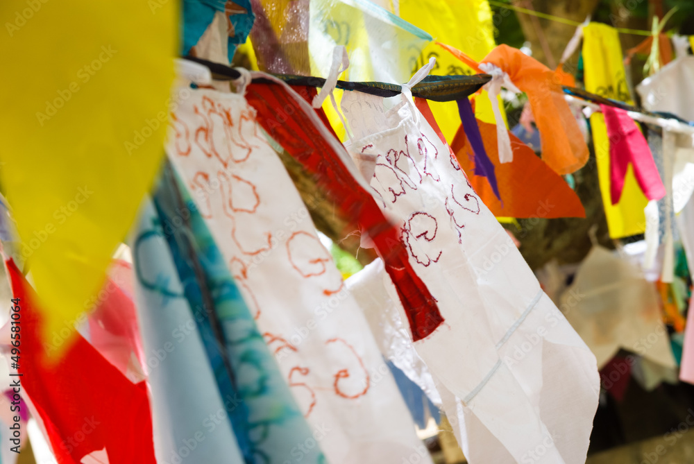 Buddhist prayer flags of various colours Stock Photo | Adobe Stock