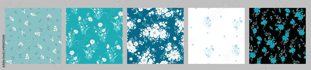 Collection of spring prints in turquoise hues Stock Vector | Adobe Stock