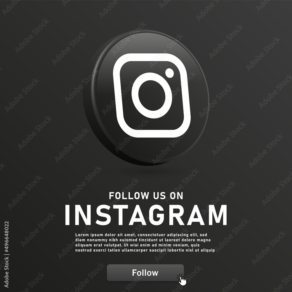 follow us on instagram for social media icons banner in 3d round black ...