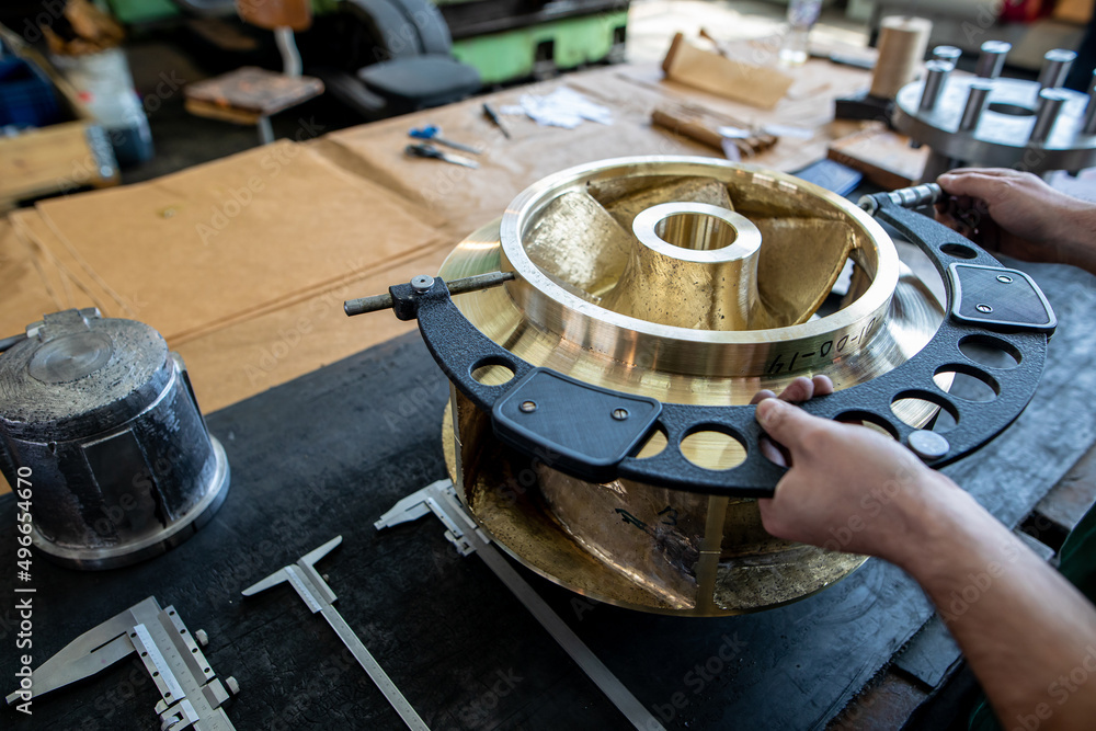 water pump quality control. You can see the pump wheel and the O-ring ...