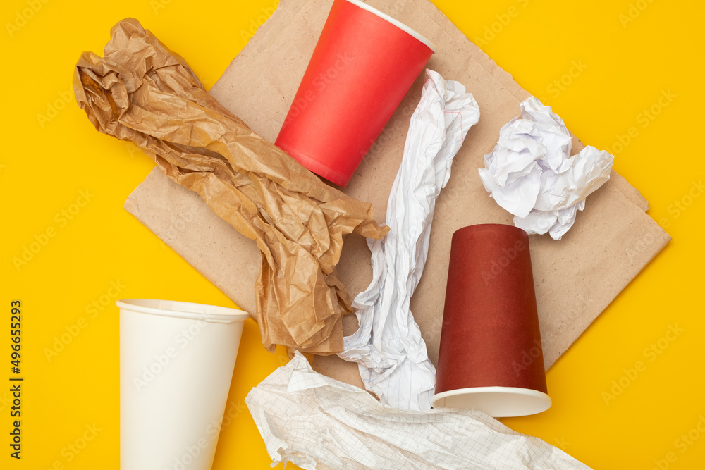 Eco-friendly disposable packaging, waste recycling concept, paper and ...