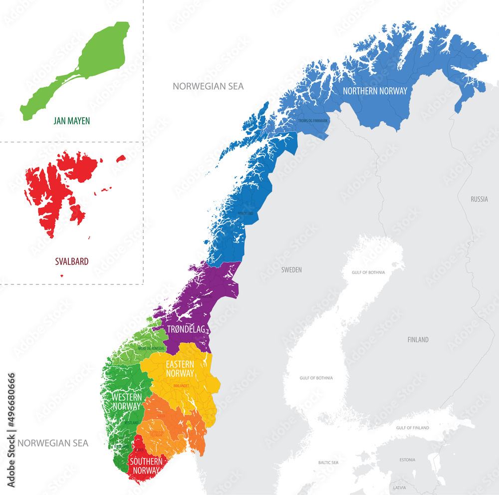 Map of the Norway with administrative divisions of the country into ...