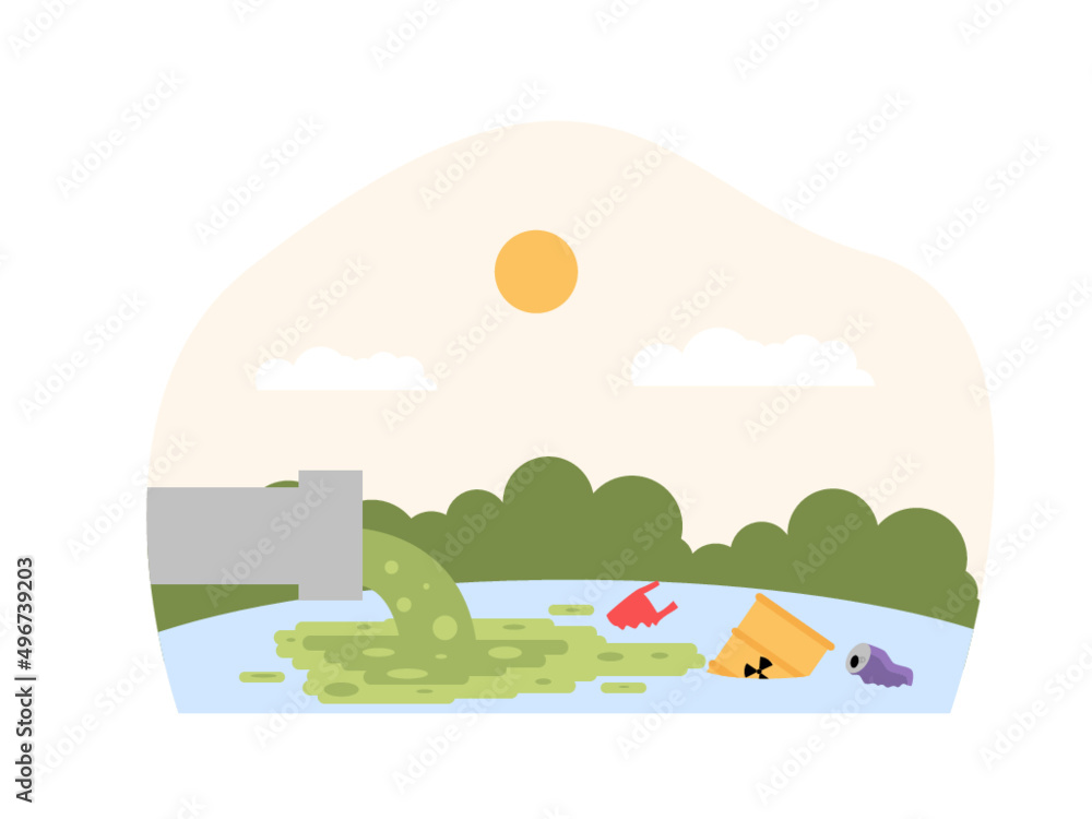 Trash and sewage dumped in the river. Continuous water pollution can ...