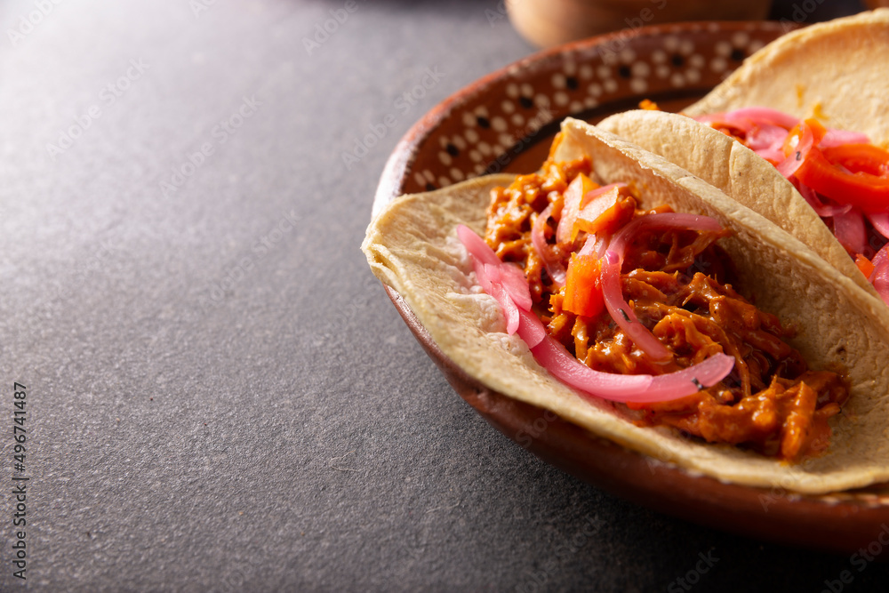Tacos de Cochinita Pibil. Typical Mexican stew from Yucatan, made from ...