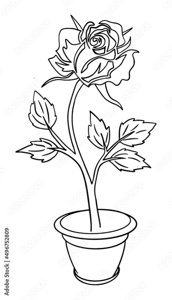 Hand drawn flower coloring page line art vector blank printable design ...